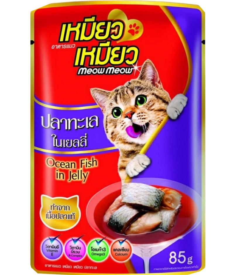 Meow Meow Pouch Cat Food Ocean Fish In Jelly 85gm | Poshaprani.com