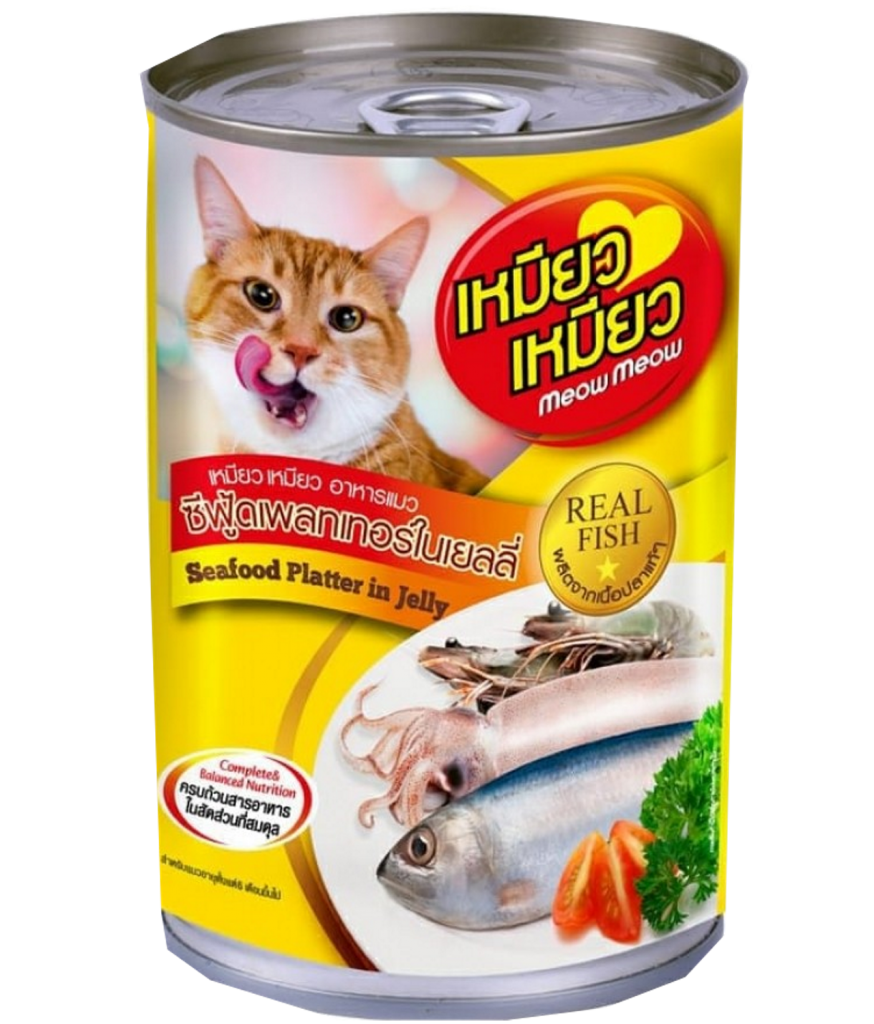 Meow Meow Canned Cat Food Seafood Platter in Jelly 400gm | Poshaprani.com