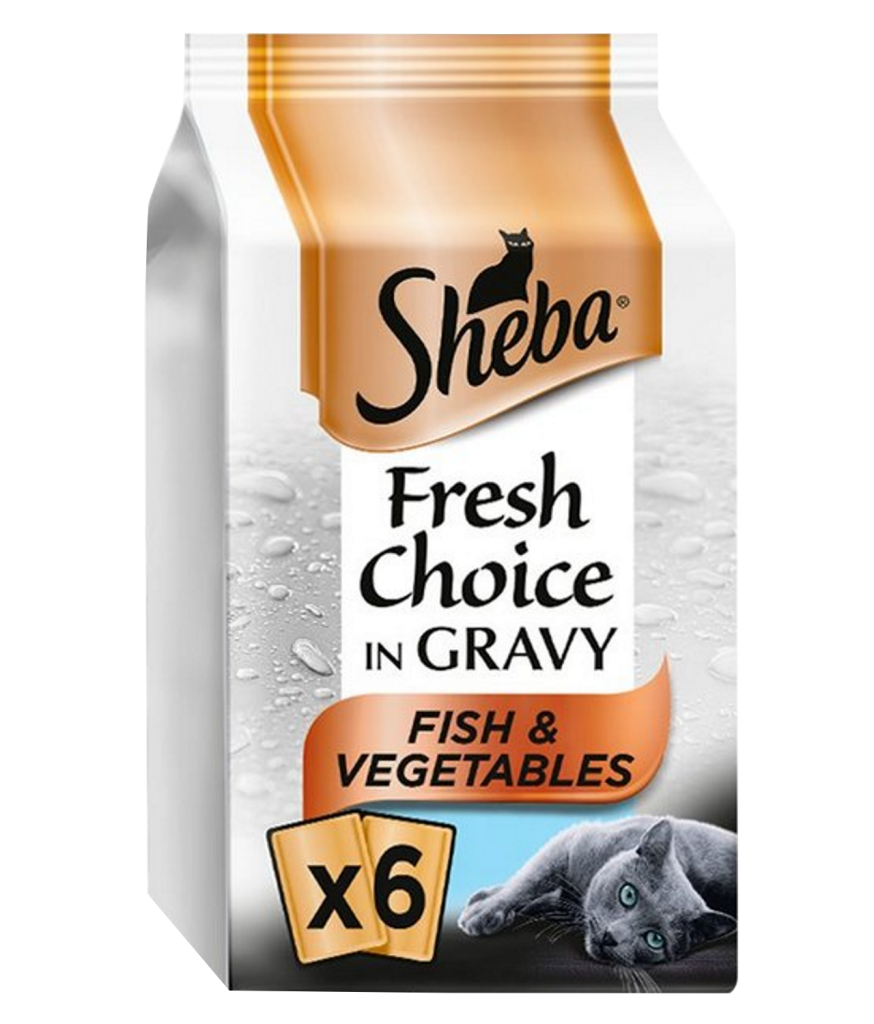Sheba Pouch Cat Food Fish Selection Gravy Tuna, Salmon and Cod 6x50gm ...