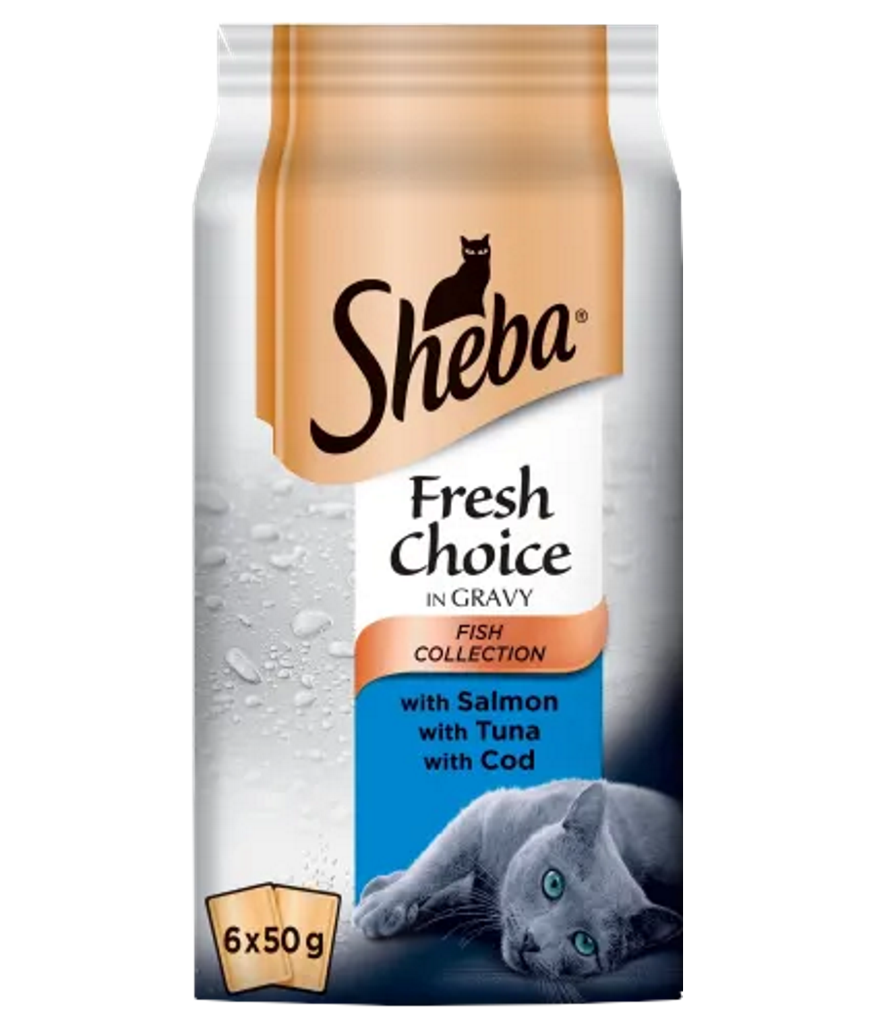 Sheba Pouch Cat Food Fish Selection Gravy Tuna, Salmon and Cod 6x50gm ...